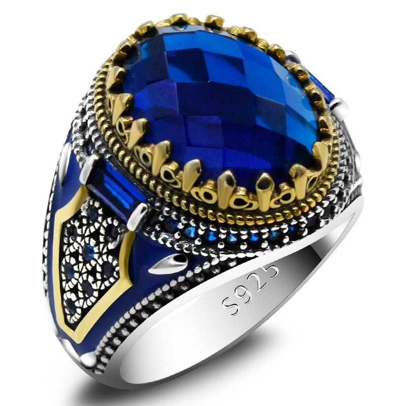 Turkish Silver Ocean Blue Zirconia Ring For Men – SMC Merchandise