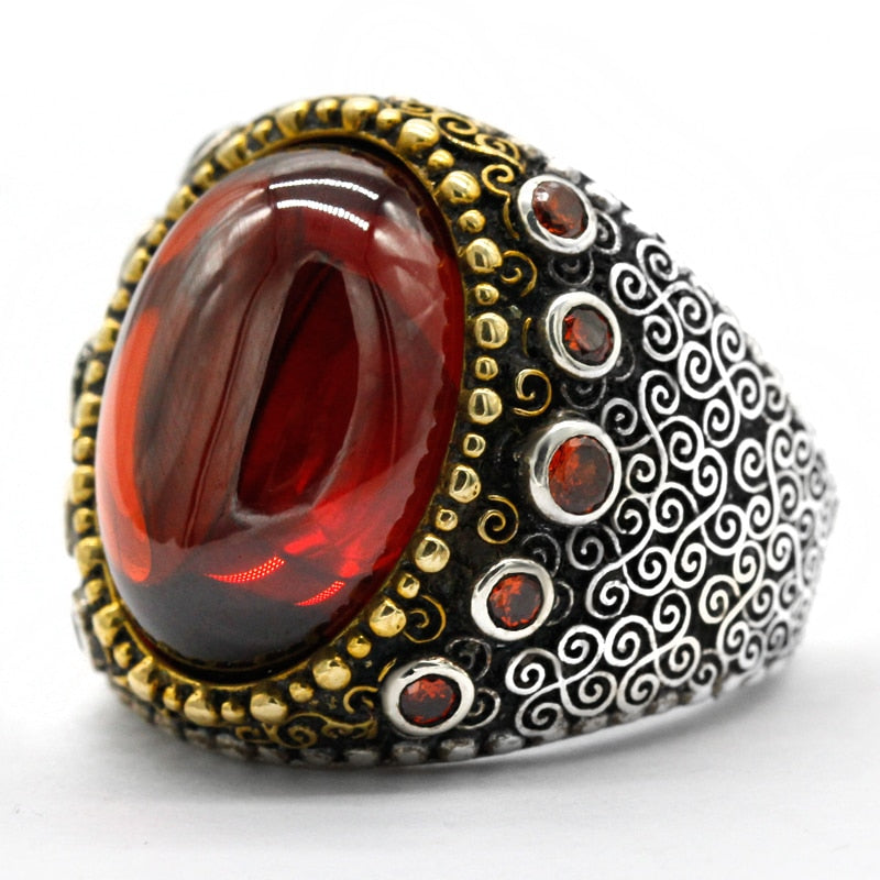 Natural Aqeeq Ring for Men Thai Silver